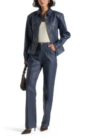 Manière De Voir Cinch Waist Jacket With Wax Effect - Indigo