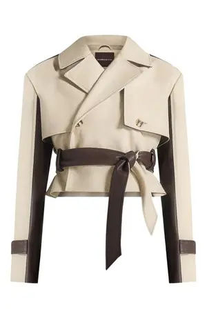 Manière De Voir Lelia Cropped Gabardine Trench Coat - Beige