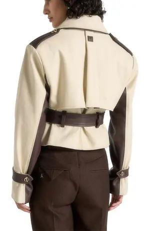 Manière De Voir Lelia Cropped Gabardine Trench Coat - Beige