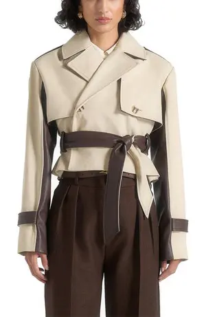 Manière De Voir Lelia Cropped Gabardine Trench Coat - Beige