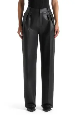 Manière De Voir Leather Pleat Front Trousers - Black