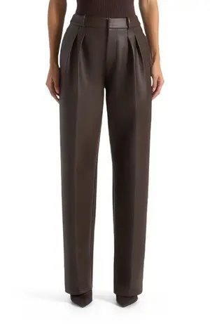 Manière De Voir Leather Pleat Front Trousers - Brown