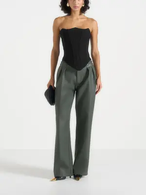 Manière De Voir Julie Leather Twin Pleat Trousers - Olive