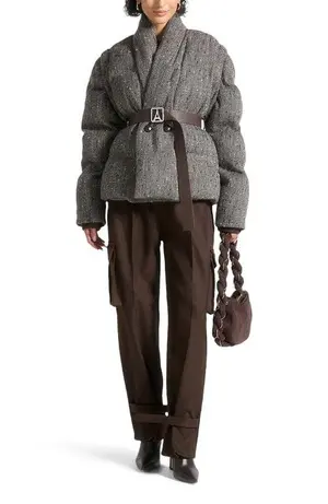 Manière De Voir Inez Herringbone Wool Wrap Puffer Jacket