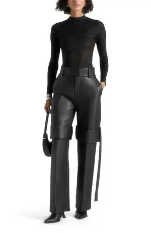 Manière De Voir Leather Belted Strap Detail Trousers