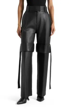 Manière De Voir Leather Belted Strap Detail Trousers