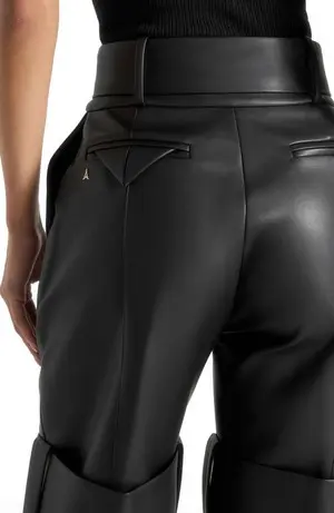 Manière De Voir Leather Belted Strap Detail Trousers