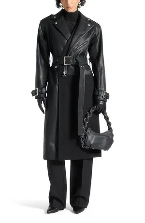 Manière De Voir Ayleen Vegan Leather Biker Trench Coat - Black