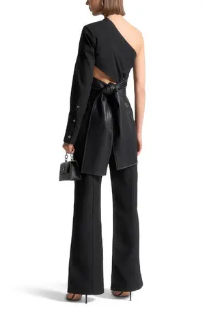Manière De Voir Coralie One Sleeve Vegan Leather Wrap Top - Black