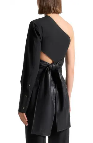 Manière De Voir Coralie One Sleeve Vegan Leather Wrap Top - Black