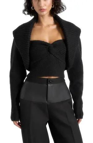 Manière De Voir Knit Shrug With Twisted Bandeau Top - Black