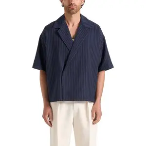 Manière De Voir Abel Boxy Pinstripe Double Breasted Shirt - Navy