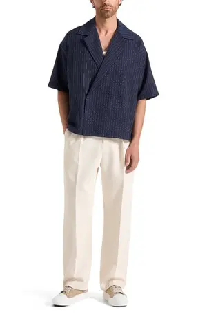 Manière De Voir Abel Boxy Pinstripe Double Breasted Shirt - Navy