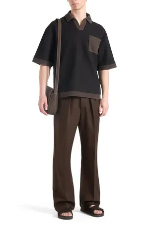 Manière De Voir Brice Boxy Polo Shirt With Crochet Detail - Black