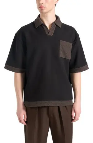 Manière De Voir Brice Boxy Polo Shirt With Crochet Detail - Black