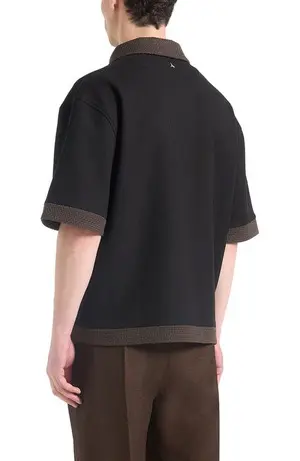 Manière De Voir Brice Boxy Polo Shirt With Crochet Detail - Black
