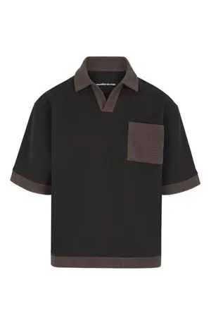 Manière De Voir Brice Boxy Polo Shirt With Crochet Detail - Black
