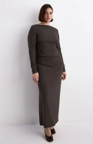 Mango Ruched Long Sleeve Knit Maxi Dress