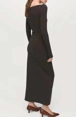 Mango Ruched Long Sleeve Knit Maxi Dress
