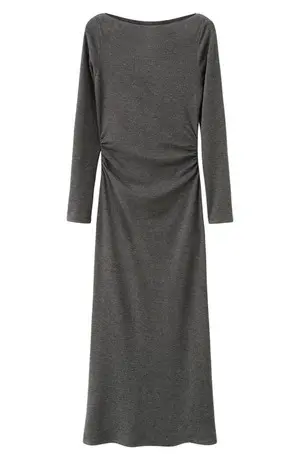 Mango Ruched Long Sleeve Knit Maxi Dress - Grey