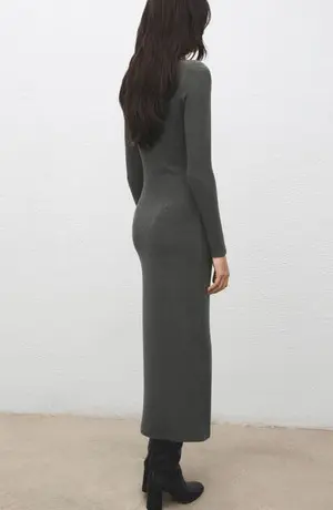 Mango Ruched Long Sleeve Knit Maxi Dress - Grey