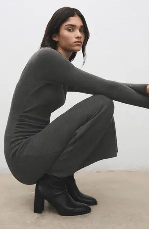 Mango Ruched Long Sleeve Knit Maxi Dress