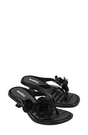 Melissa Petals Kitten Heel Flip Flop - Black