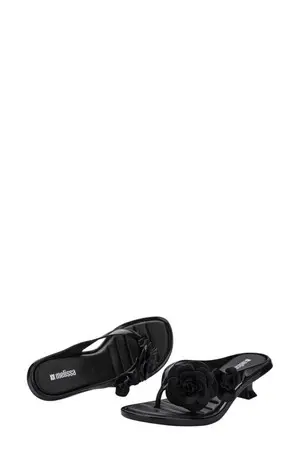 Melissa Petals Kitten Heel Flip Flop - Black