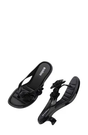 Melissa Petals Kitten Heel Flip Flop - Black