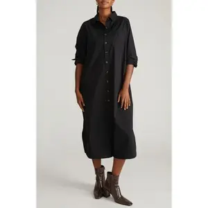 Universal Standard Odeon Long Sleeve Midi Shirtdress - Black
