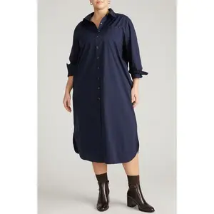 Universal Standard Odeon Long Sleeve Midi Shirtdress - Navy Blue