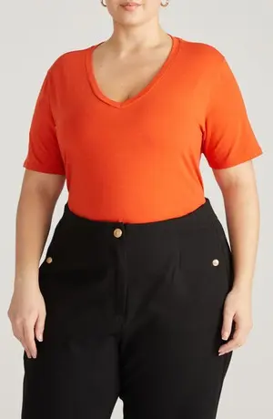 Universal Standard V-neck Tee - Orange Flame