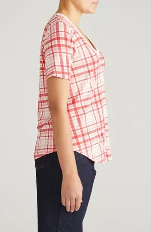 Universal Standard V-neck Tee - Red Check Print