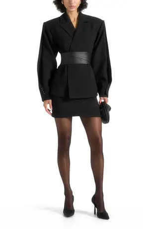Manière De Voir Marie Wool Twist Sleeve Belted Blazer