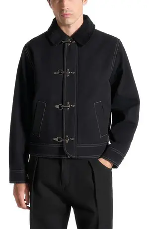 Manière De Voir Clasp Detail Gabardine Jacket - Black