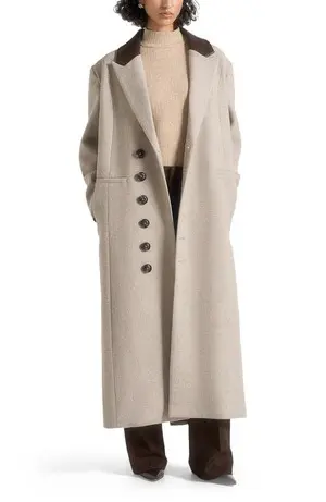 Manière De Voir Anissa Herringbone Wool Oversized Coat - Beige