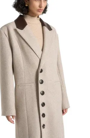 Manière De Voir Anissa Herringbone Wool Oversized Coat - Beige
