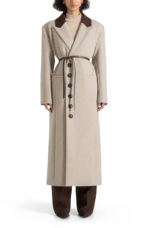 Manière De Voir Anissa Herringbone Wool Oversized Coat - Beige