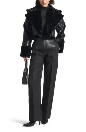 Manière De Voir Leather & Plush Gilet Jacket