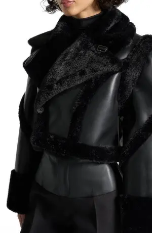 Manière De Voir Leather & Plush Gilet Jacket