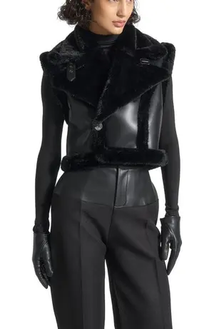 Manière De Voir Leather & Plush Gilet Jacket