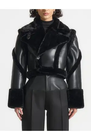 Manière De Voir Leather & Plush Gilet Jacket - Black