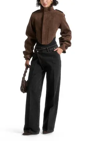 Manière De Voir Suede Corset Jacket With Tacked Sleeves