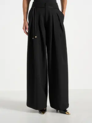 Manière De Voir Flora Box Pleat Wide Leg Belted Trousers - Black