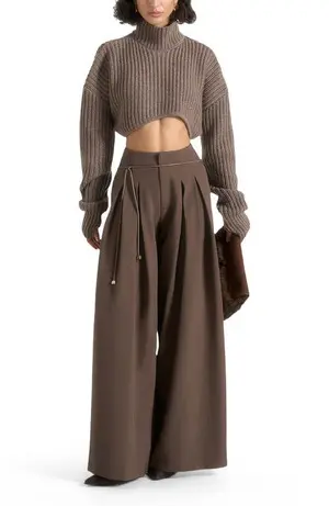 Manière De Voir Flora Box Pleat Wide Leg Belted Trousers - Brown