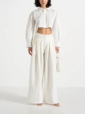 Manière De Voir Flora Box Pleat Wide Leg Belted Trousers - Cream
