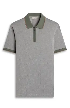 Bugatchi Quarter Zip Polo - Khaki