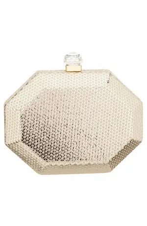 Nina Octagonal Minaudière Frame Clutch - Gold