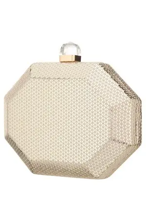 Nina Octagonal Minaudière Frame Clutch - Gold