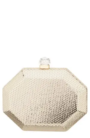 Nina Octagonal Minaudière Frame Clutch - Gold